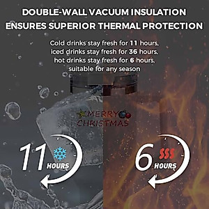 LB LEOBON 40 ounce insulated cup with handle, double-layer vacuum stainless steel material, equipped with straw, can keep warm or maintain cold drinks Merry Christmas Stars Balls Deep purple