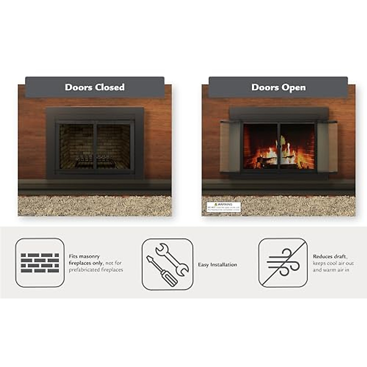 Pleasant Hearth AT-1002 Ascot Fireplace Glass Door, Black, Large