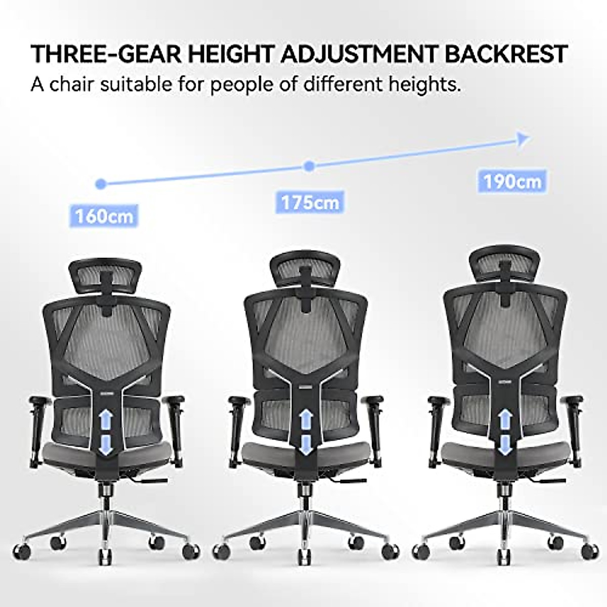 SIHOO Ergonomic Office Chair - High Back Desk Chair with Lumbar Support, 3D Armrest and Adjustable Height Backrest - Thick Seat Cushion Breathable Mesh Computer Chair (Gray)