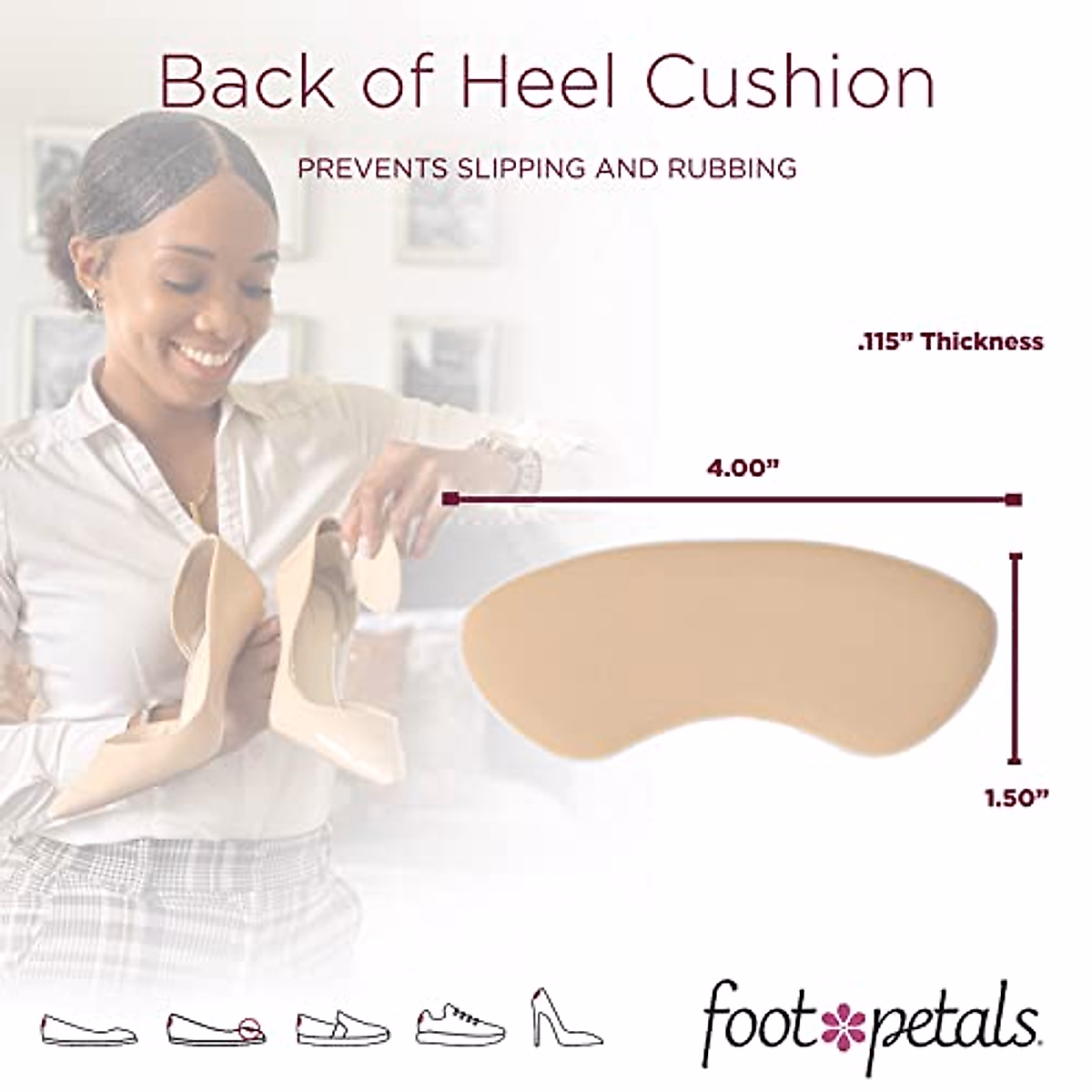Foot Petals Womens Back of Heel Cushion Inserts, Heel Protectors, Comfortable Heel Grip for Pain Relief and Sizing, 1 pair, Khaki