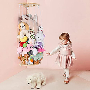 Jtksfcl Stuffed Animal Storage Wood Corner Plush Toys Holder with Star Pattern, Length Adjustable Hanging Stuffed Animal Toy Organizer Shelf for Nursery Play Room Bedroom Kid Room