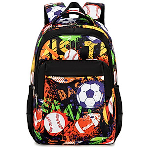LEDAOU School Backpack Teen Boys Kids Bookbag Daypack School Bag (Ball Graffiti)