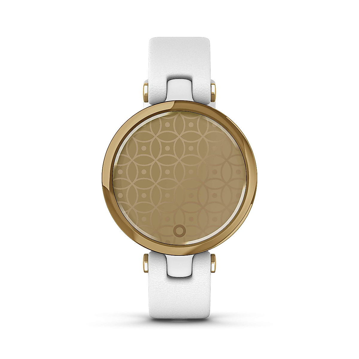 Garmin Lily™, Small Smartwatch with Touchscreen and Patterned Lens, Light Gold with White Leather Band