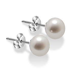 Pearl Earrings for Women 7-9mm Freshwater Cultured Pearl Stud Earrings 925 Sterling Silver - VIKI LYNN