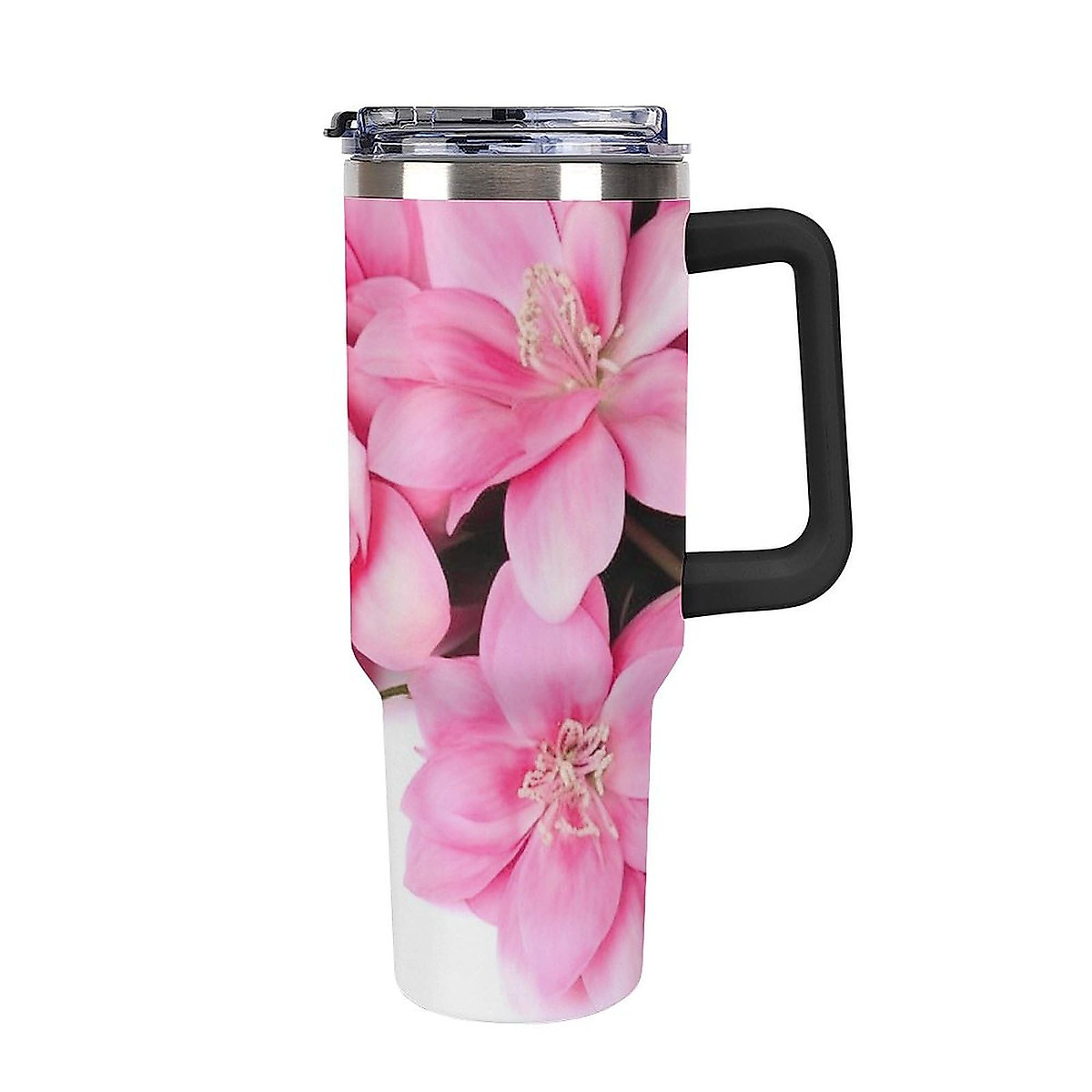 YTLKGFP 40 Oz Large Capacity Car Cup Beautiful Flowers Tumbler with Handle (Black) Straw Lid Insulated Stainless Steel Water Bottle Travel Mug Leak-proof Car Cup Keeps Cold Or Hot