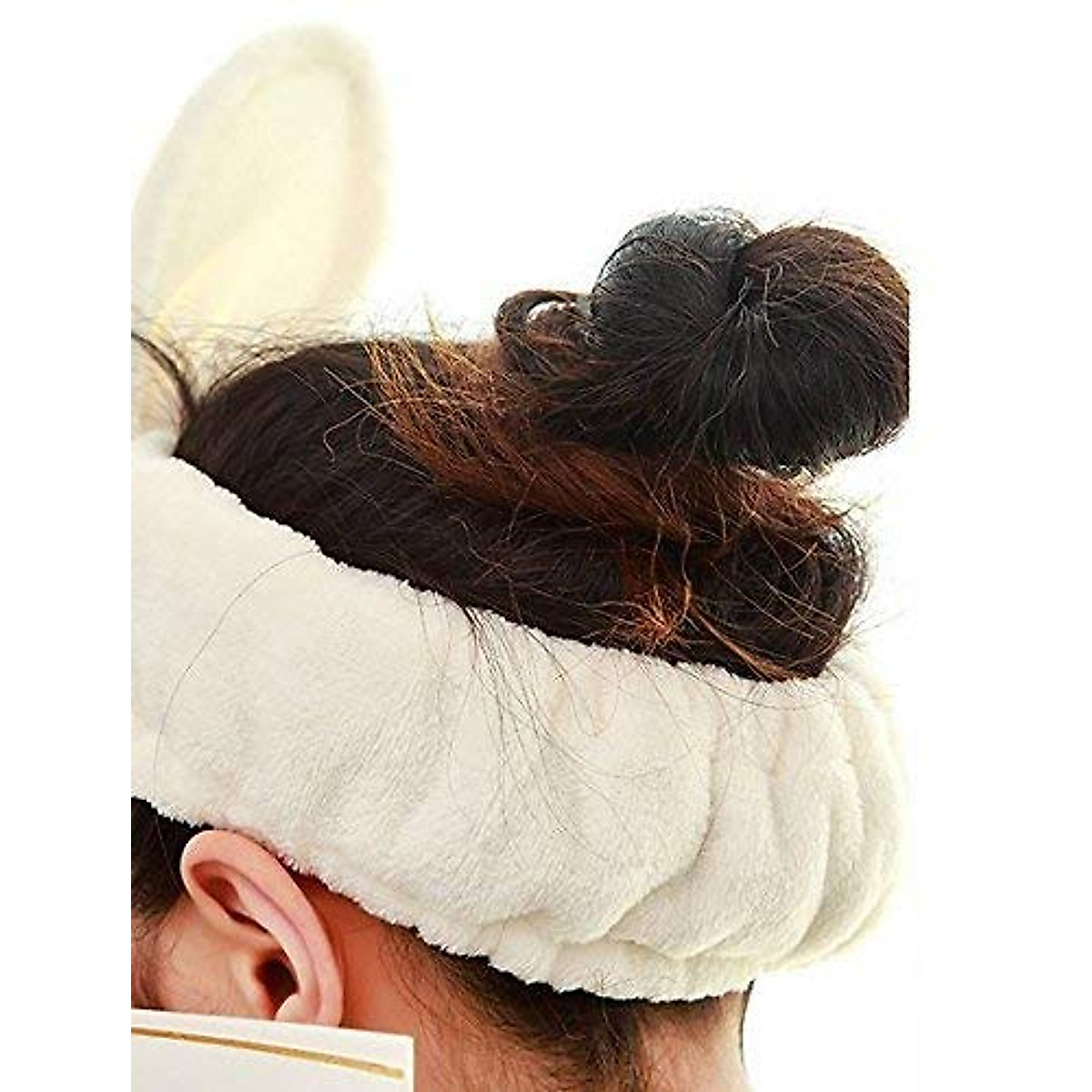 1PCS Sweet Lovely Twist Plush Bunny Rabbit Ear Headband Twist Hairband Hair Wrap Stretchable Makeup Headband Hair Accessories for Washing Face Applying Cover Make Up Shower (White)