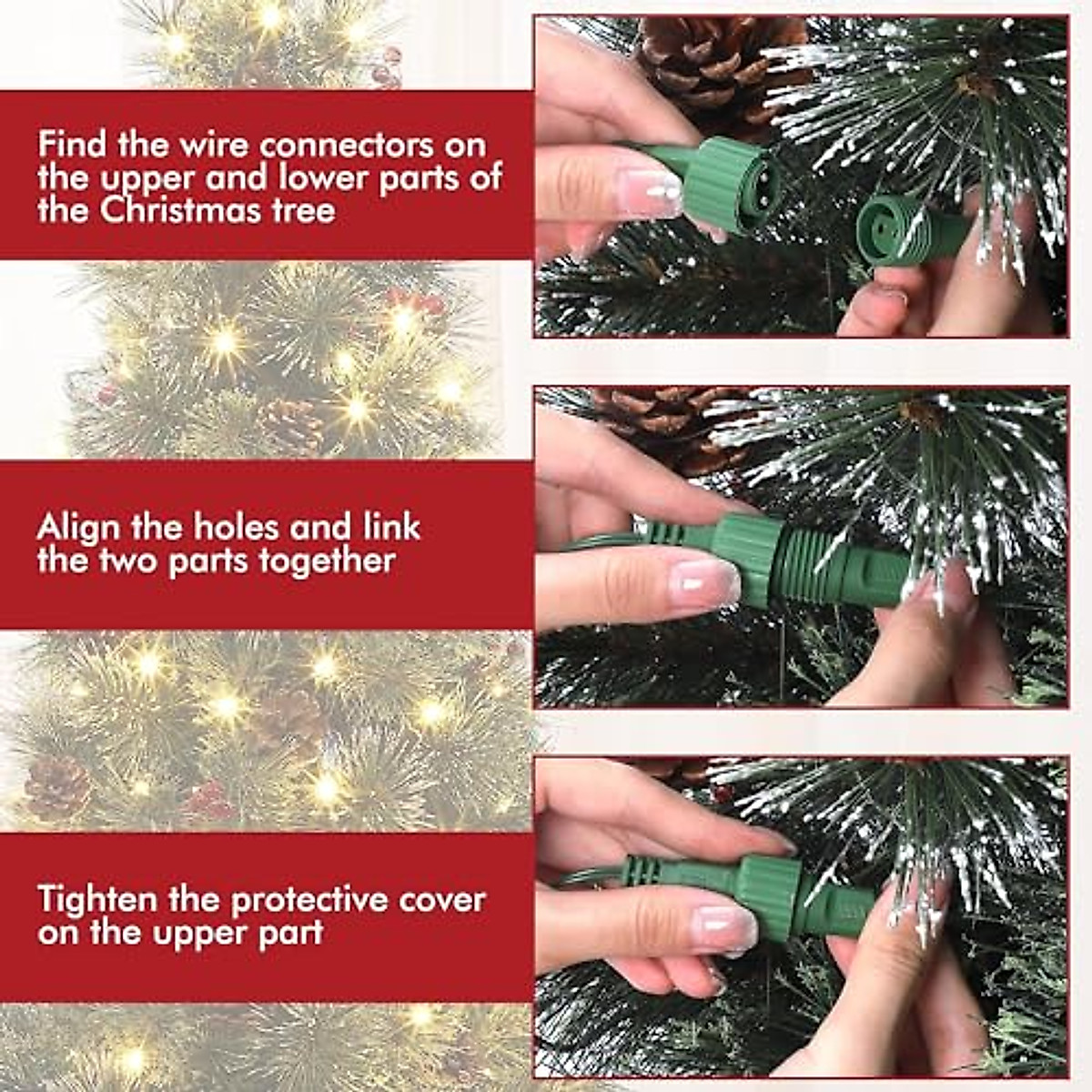 IDEALHOUSE 36 Inch 3FT Pre-lit Small Christmas Tree, Mini Flocked Christmas Tree with 78 LED Lights Cloth Bag Base, Pine Cones, Red Berries, Xmas Decorations for Tabletop, Home Decor Indoor