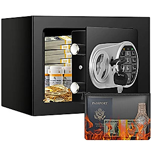 Thmosz Small Safe Box for Money, 0.25 Cuft Mini Home Safe with Fireproof Waterproof Money Bag, Digital Safe with Combination Lock, Money Safe Box for Home Hotels Business (Black)