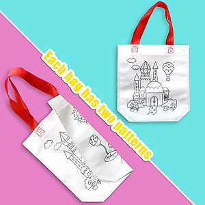 24 Pieces Cute Coloring Goodie Bags Birthday Reusable Party Favor Bags Cartoon Carnival Animals Craft Bags Color Your Own Bag for DIY Painting Birthday Party Gifts or Art Party Favors Supplies