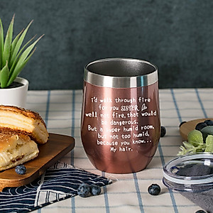 JERIO Sister Gifts from Sister, Brother, 12oz Wine Tumbler Birthday Gift for Sisters Funny Best Sister Gifts For Big Sister, Little Sister,Soul Sister