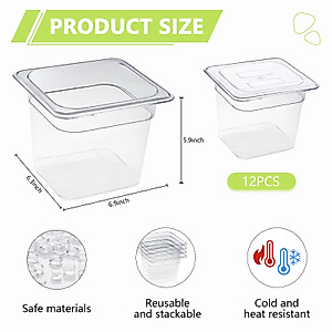 Hyuetrsa 8 Packs Plastic Food Pan with Lids Clear Food Storage Containers 1/6 Size 6 Inch Deep Restaurant Commercial Hotel Pans Stackable Polycarbonate Pan for Vegetables Fruits Beans Corns