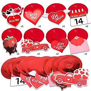Valentine's Day Hanging Decoration Set, Valentines Day Hanging Conversation Hearts Swirls and Banner, Ceiling Hanging Cards Dangling Window Wall Decor-Valentine's Day Party Decorations Supplies