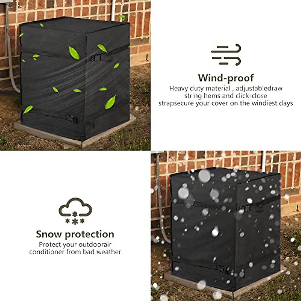SORALEK Air Conditioner Cover for Outside Units, Universal Size, Black, Waterproof, Fits up to 21 x 16 x 15 inches