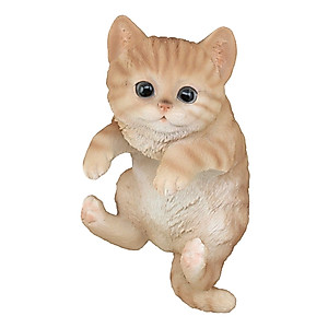 Ebros Lifelike Pot Pal Hanging Orange Tabby Cat Statue 8" Tall with Glass Eyes Hand Painted Realistic Feline Cat Decor Figurine Cats Kittens Kitties Animal Pet Sculpture Garden Patio Decorative