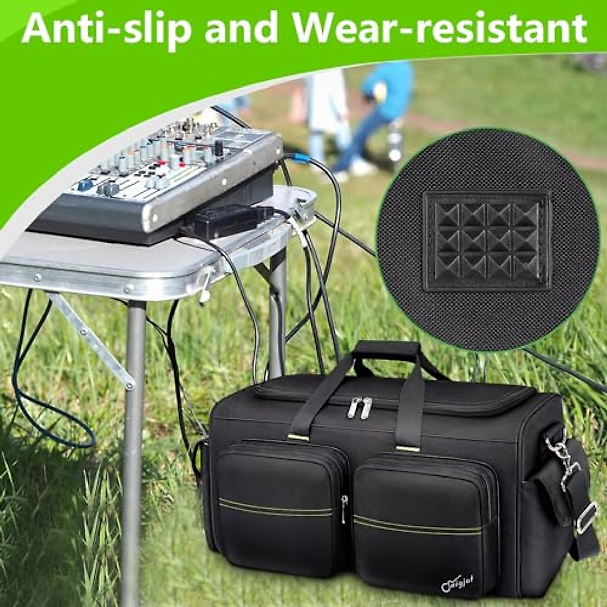 SNIGJAT DJ Bag, Large Capacity DJ Cable Bag with 6 Pockets for Extension Cords, Mics, Pedals, Cable Bag for Musicians, DJ Equipment Gig Bag with Padded Shoulder Strap, Green