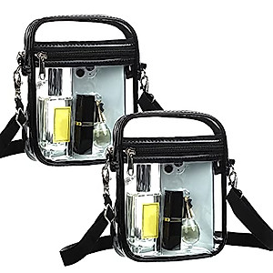 2 Pcs Clear Crossbody Purse Bag Stadium Approved Bag Transparent Shoulder Bag for Sports Games Concerts and Festivals (Black)
