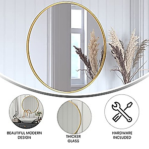Flash Furniture Julianne Metal Framed Wall Large Accent Mirror for Bathroom, Vanity, Entryway, Dining, Living Room, 30" Round, Gold
