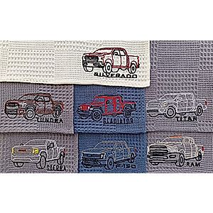 Hyperall Pickup Truck Series 100% Turkish Cotton Towels Set 7-Piece 13x13inch (Grey,Cream,Indian Blue) for Bathroom Kitchen Car Hand Face Hair Dishes Glass Window Children Embroidery Custom Design