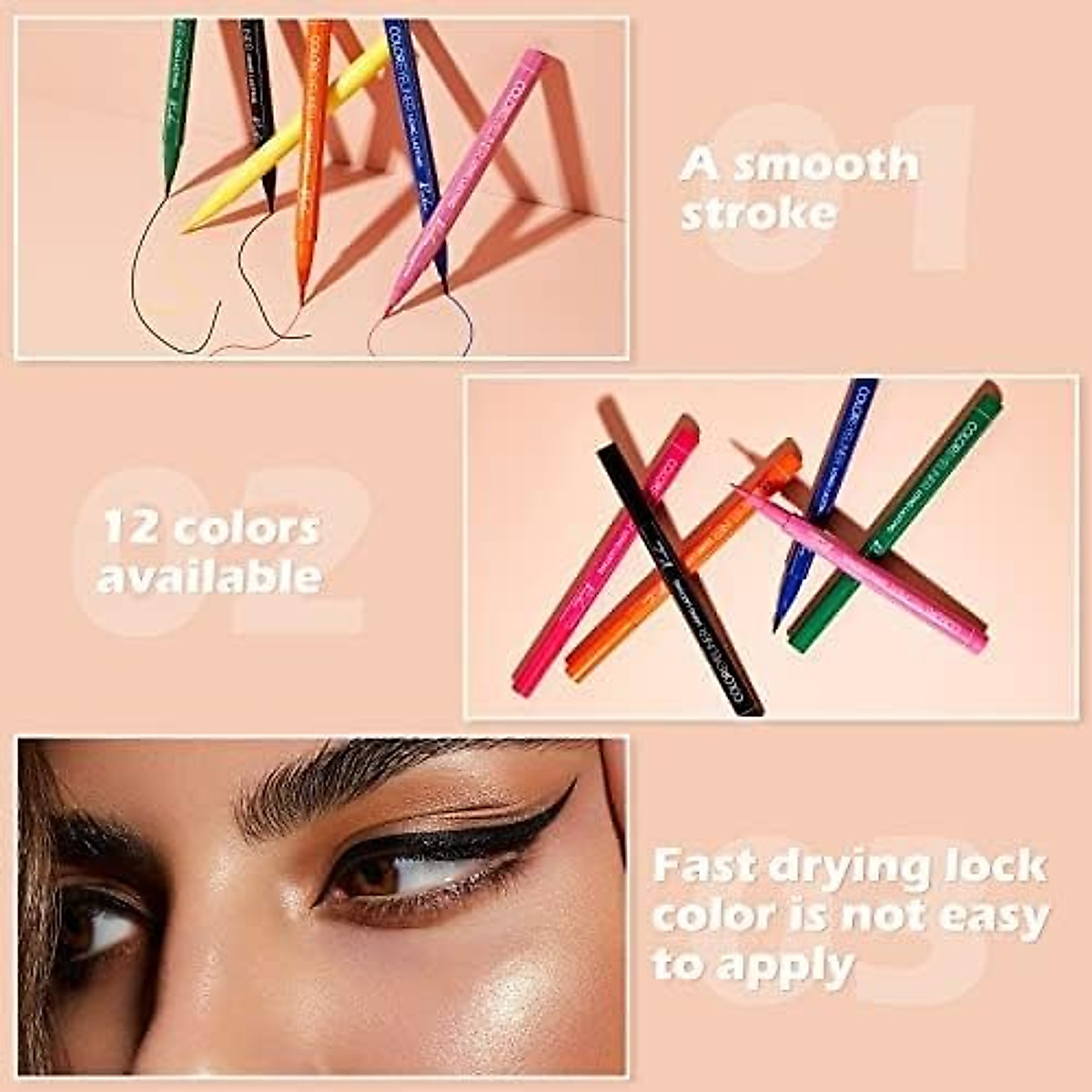 Rechoo 12 Colors Eyeliner Matte Liquid Eye liner Set for Eye Makeup, Colorful Waterproof Superstay Long Lasting Quick Dry Eye Liners Pencil (12 Rainbow Colors)