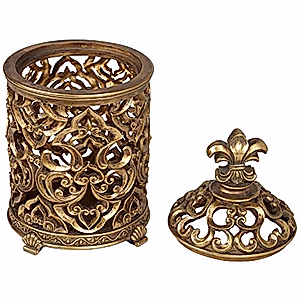 Kensington Hill Sherise Antique Gold Fleur-de-Lis Jars with Lid Set of 2