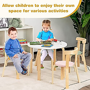HONEY JOY Kids Table and Chair Set, Bentwood Toddler Round Table and 4 Chairs for Craft Art, Building Block, 5-Piece Children Furniture Set for Daycare, Kindergarten, Playroom (Colorful)
