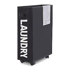 Wooha Rolling Slim Laundry Baskets with Handle,Collapsible Laundry Sorter and Organizer,Laundry Hamper on Wheels, Tall Thin Storage Basket Home Corner Bin, Black…