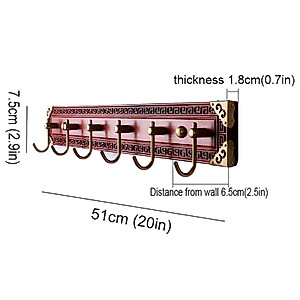 GOJUSLN Clothes-hat Rack Chinese Wall-Mounted Coat Rack Coat Hook Creative Clothes Hat Hook Wall Coat Hook Hanger 20 Inches Long (6 Hooks) Cloak Rack(B)