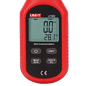 UNI-T UT363 Handheld Anemometer Wind Speed Meter Wind Chill Air Temperature Gauge -14°F to 122°F (-10°C to 50°C) with LCD Backlit Max/Avg Data Hold