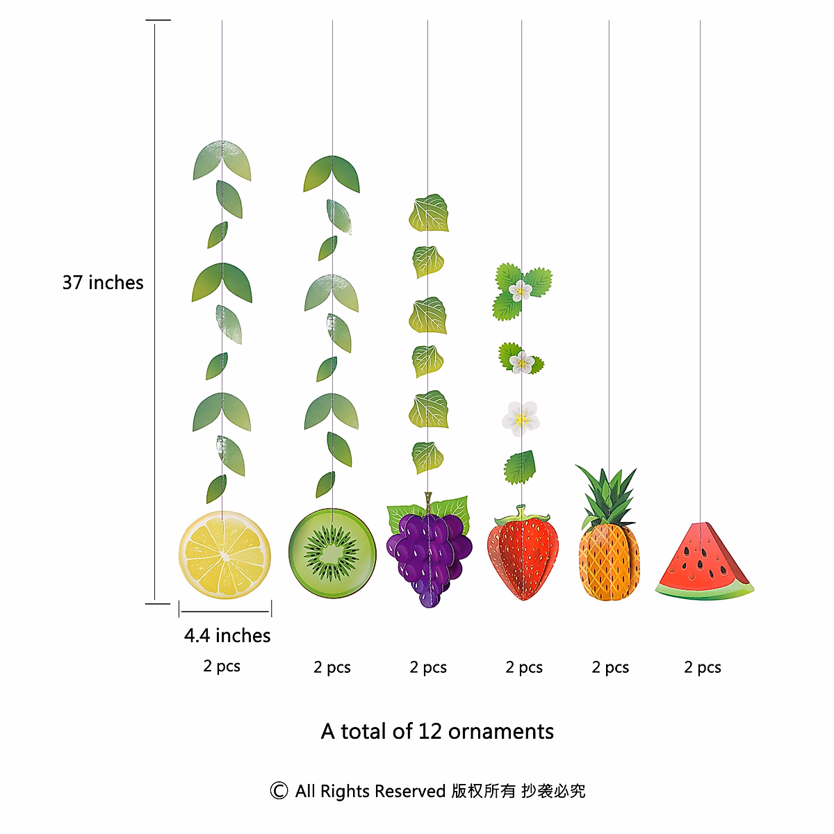 Cheerland Fruit Party Decoration Jungle Theme Backdrop Tropical Garland for Twotti Fruity Birthday Baby Shower Festival Summer Classroom Decor Party Supplies - Pack of 12