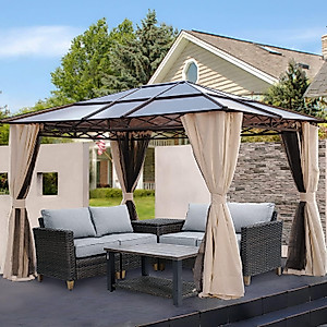 Grand patio 10x12 Gazebo, Hardtop Gazebo, Single Roof Pergolas Metal Aluminum Frame UV 50+ Outdoor Canopy with Mosquito Netting and Curtains, Outdoor Shelter for Garden, Lawn, Backyard
