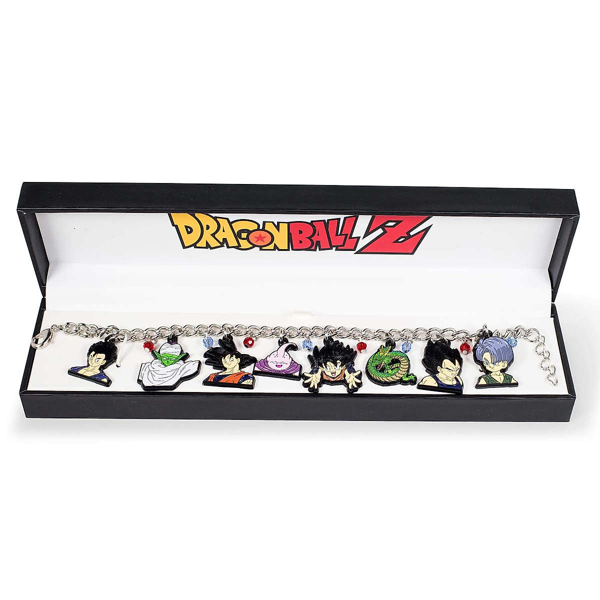Toynk Dragon Ball Z Character 15-mm Silver-Toned Charm Bracelet | Includes 8 Unique Enamel Pendant Charms | Goku, Vegeta, Piccolo, And More | Fashionable Anime Manga Wrist Jewelry Accessories