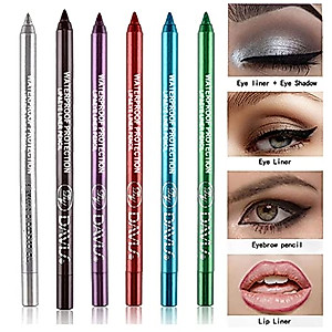 Go Ho 6 PCS Colorful Eyeshadow Eye Liners Set, Colored Eyeliner Pencils Pearl Eyeliner Kit Glitter Eye Liners for Women,Shimmer Metallic Eyeliner Pencil Professional Eye Color & lip Liner Makeup