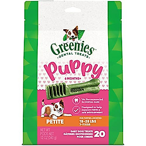 Greenies Puppy 6+ Months Petite Natural Dental Care Dog Treats, 12 oz. Pack (20 Treats)