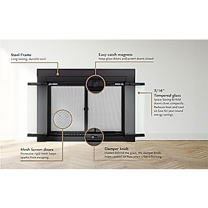 Pleasant Hearth AT-1002 Ascot Fireplace Glass Door, Black, Large