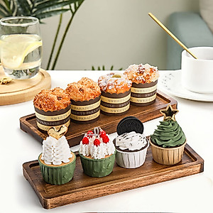 SOUJOY Set of 4 Wood Serving Tray, Oak Platter for Food, 12'', 14.5'' Rectangular Charcuterie Board with Edge for Home Decor, Dessert, Vegetables, Fruit, Appetizer, Cheese Dishes