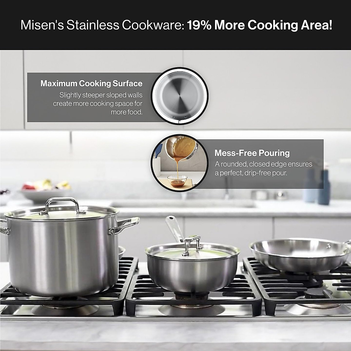 Misen 5-Ply Stainless Steel Cookware Set: 3 QT Stainless Steel Saucier with Lid, 3 QT Saute Pan with Lid & 10" Frying Pan - Excellent Searing, Sauteing & Everyday Cooking 9-Piece Set