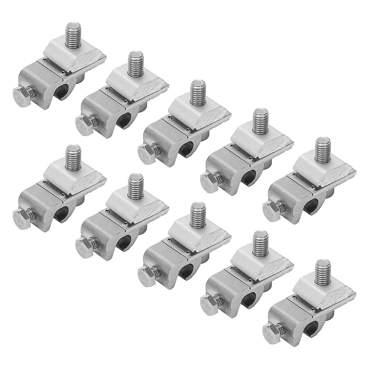 Solar Panel Grounding Clips Set 10Pcs, Solar Panel Photovoltaic On Coupling Earthing Ground Lug, Solid Aluminum and Stainless Steel Ground Clamp with Lay in Lug for Bare Wire Pipe