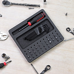 Polar Whale Tool Drawer Organizer Socketed Screwdriver Holder Insert Black Durable Foam Tray Holds Drivers Up To 10 Inches Holds 44 Bits Fits Craftsman Husky Kobalt Milwaukee Many Others