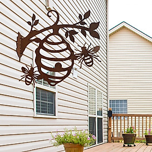 XUANQI Metal Bee Hive Garden Decor Metal Beehive Garden Gift Honey Home Decoration Metal Wall Decoration Wrought Iron Wall Decor, Gold, 25x30cm9.8x11in