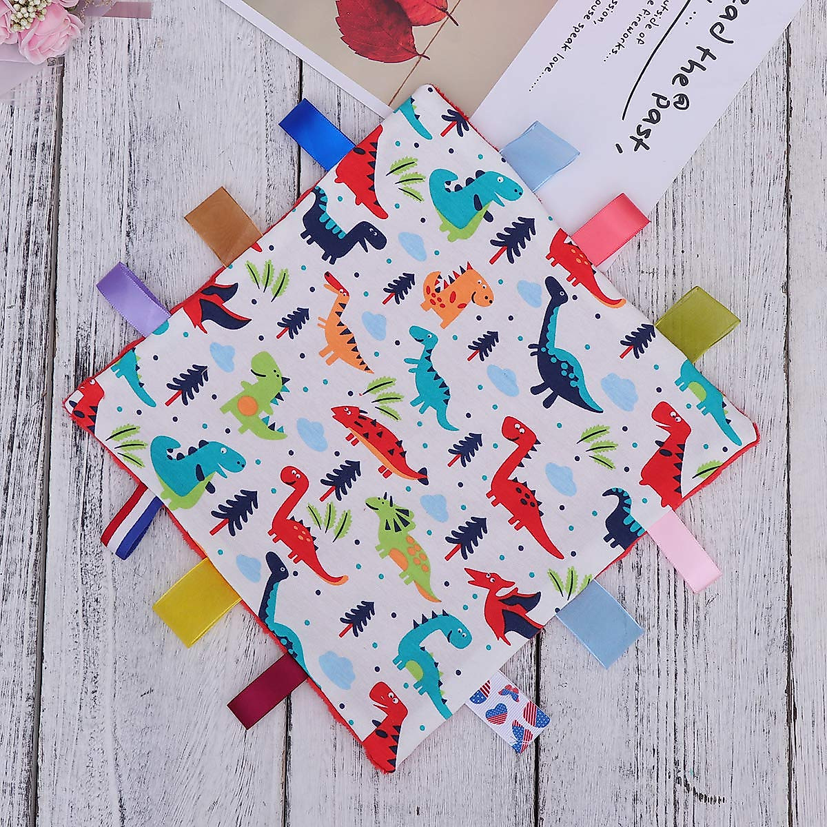 Toyvian Colorful Security Tag Blanket Soft Appease Towel for Newborn Toddlers(Dinosaur Pattern)