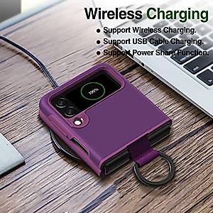 Z Flip 3 Case with Ring Holder Samsung Galaxy Z Flip 3 5G Cover Silicone Slim Dual Layer [ Upgraded ] Protection Shockproof - Purple