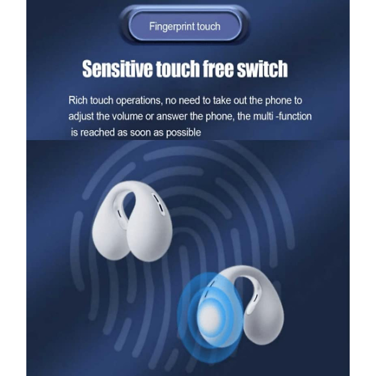 AQWEI Wireless Ear Clip Bone Conduction Headphones, Clip-Ear Headphones, Noise Canceling Digital Display Ear Clips, Bluetooth Sports Headphones (Black)