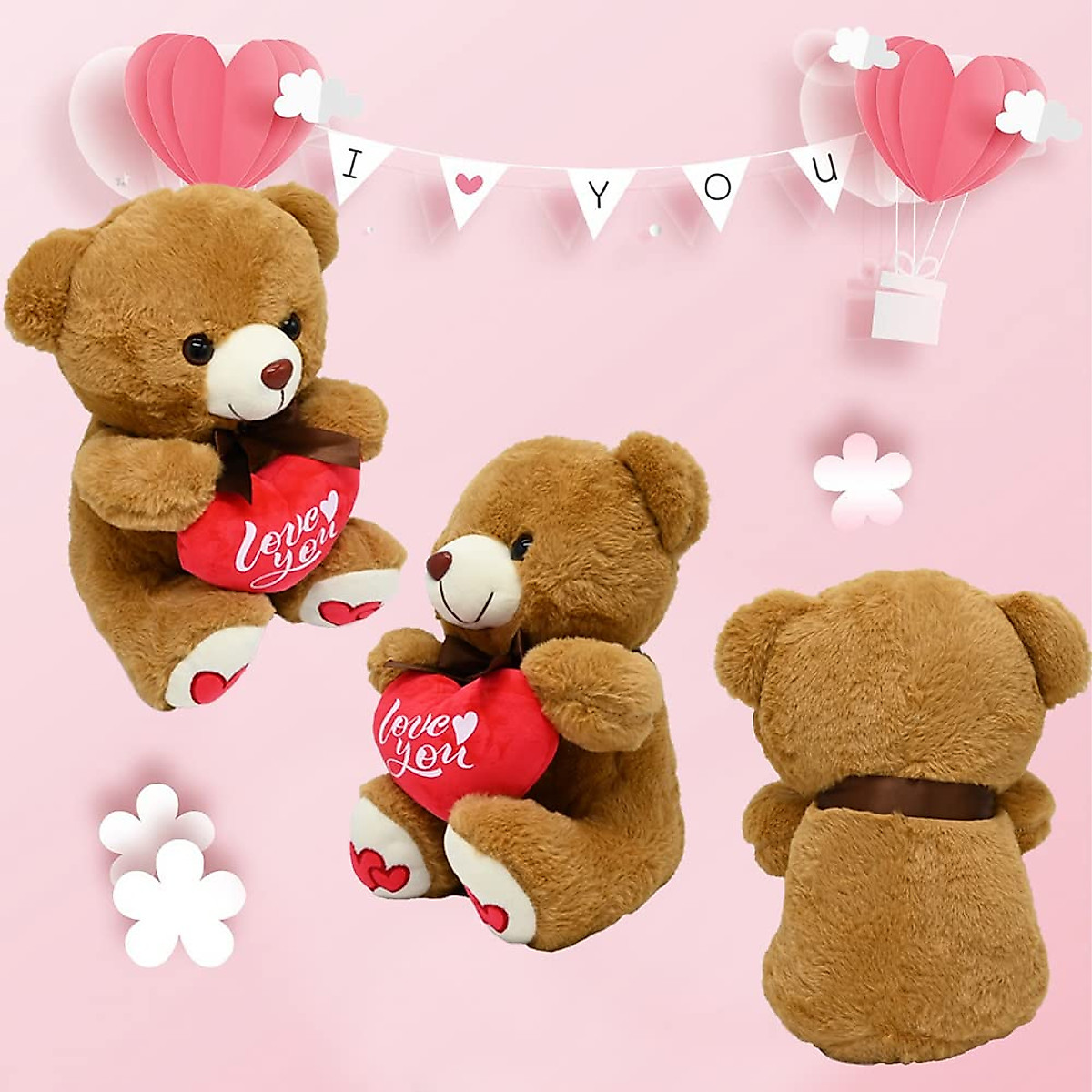 Love You! 14 Inches Valentines Day Plush Teddy Bear with Red Heart, Cute Brown Teddy Bear Stuffed Animal Toys, Valentines Day Anniversary Birthday Gift for Kids Boys Girls Couple Boyfriend Girlfriend