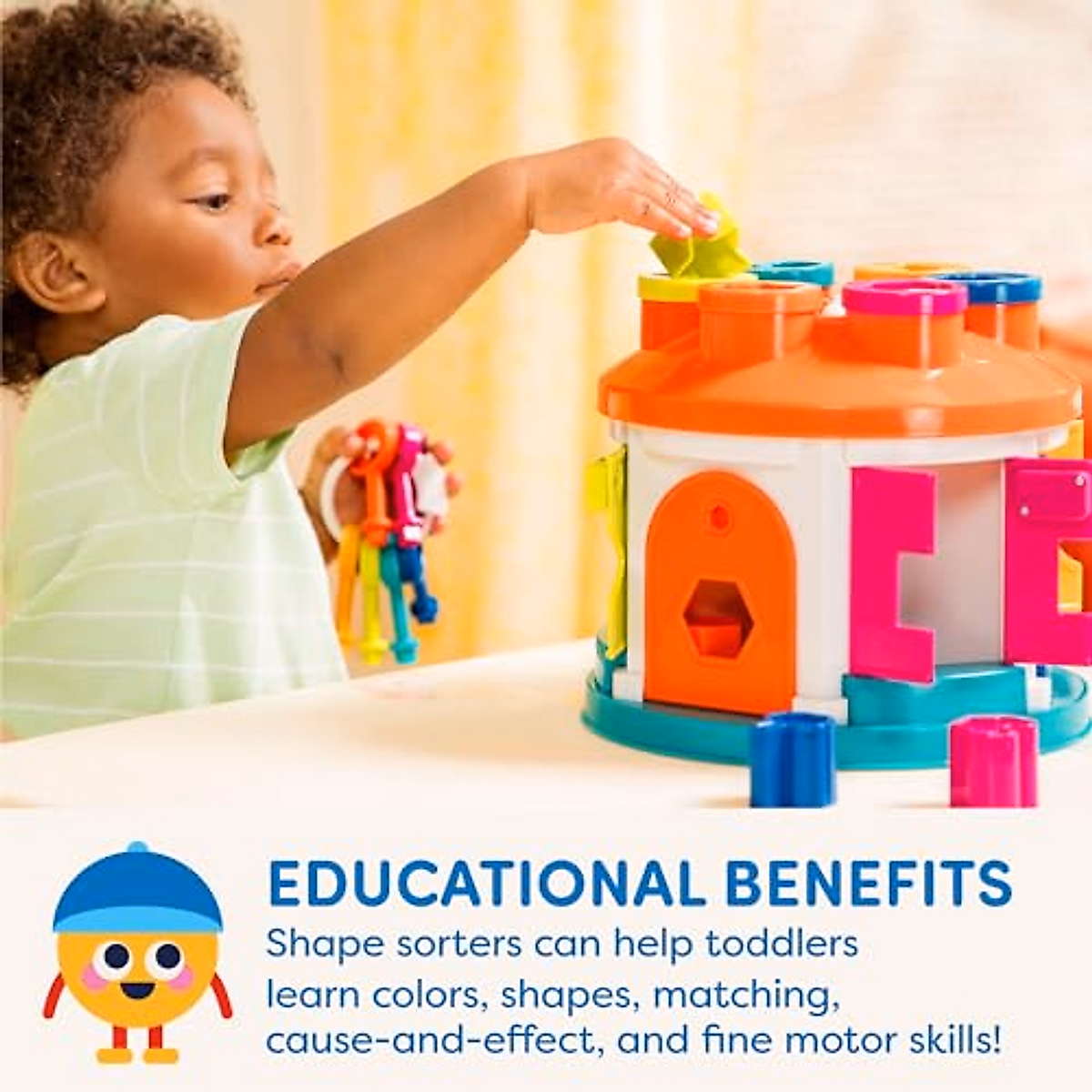 Battat – Shape & Color Sorting Toy – Developmental Toy – Pattern Matching Game – Color-Coded Keys – 2 Years + – Shape Sorter House