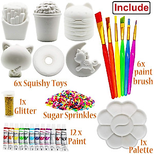 Korilave Squishies DIY Art Crafts Dessert Kits for Girls Gift, Paint Your Own Squishy Toy Jumbo Soft Slow Rising Stress Relief Fidget Toys for Ages 4 5 6 7 8 Kids(27Pcs)