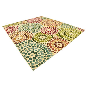 Unique Loom Outdoor Modern Collection Area Rug - Spark (10' x 12' 2" Rectangle, Beige/ Burgundy)
