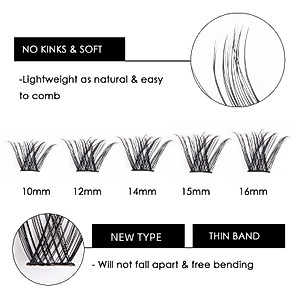 Cluster Lashes 72 Individual Lashes Clusters Eyelash Extensions False Eyelashes DIY Wispy Fluffy Lash Extension Kit Reusable False Eyelashes Natural Look Mix 10-16mm C D Curl-DM01