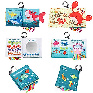 Fish Crinkle Books & Elephant Baby Rattle Toys for Newborn Babies Infants Toddlers 0-6, 6-12 and 12-18 Months, Books for 1-2 Year Old