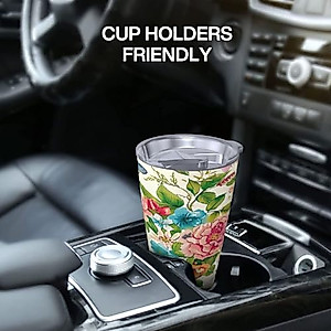 AYCZN Vintage Bird 20 OZ Tumbler Stainless Steel Travel Coffee Mug, Flower Butterfly Insulated Water Bottle with Lid and Straws Leakproof Thermal Cup