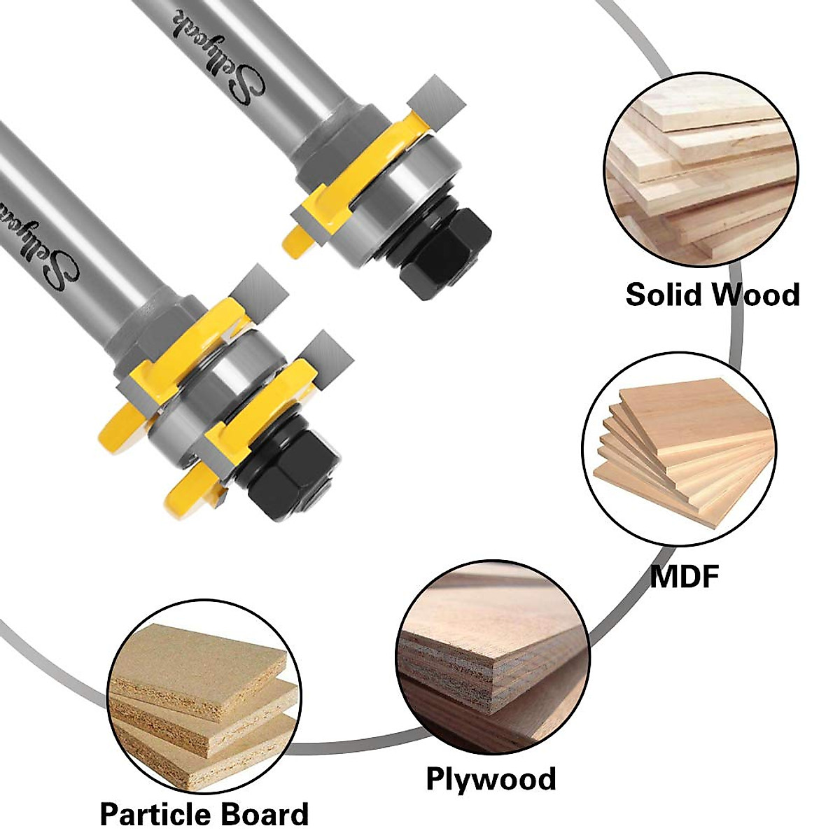 Tongue and Groove Router Bit Set 1/4 shank, SellyOak Tongue Groove Router Bit, 3 Teeth Adjustable T Shape for Doors, Drawers, Shelves & More